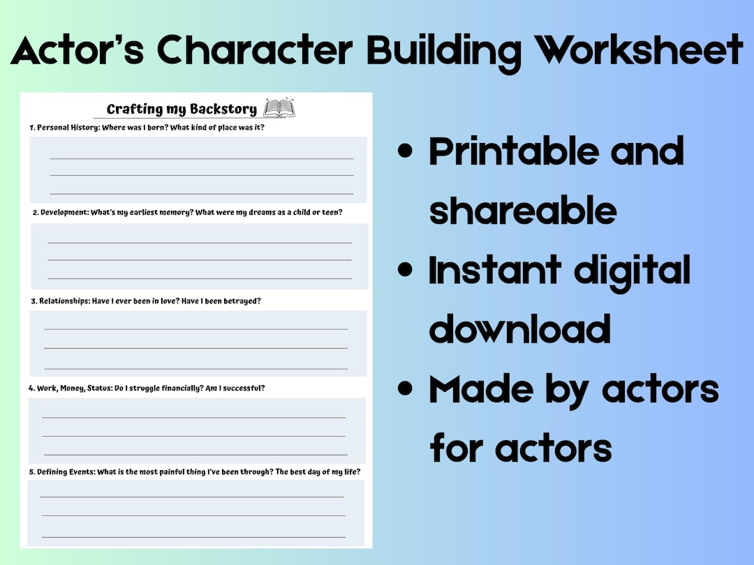 Character Backstory Builder: Printable Worksheet for Actors to Create ...