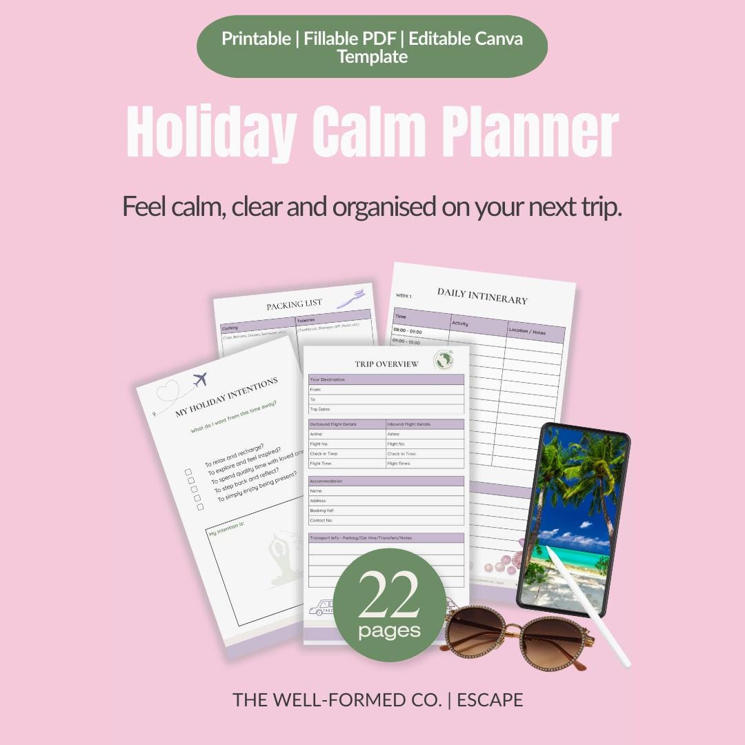 Travel Planner Printable – Holiday Itinerary, Packing Lists & Calm Trip ...
