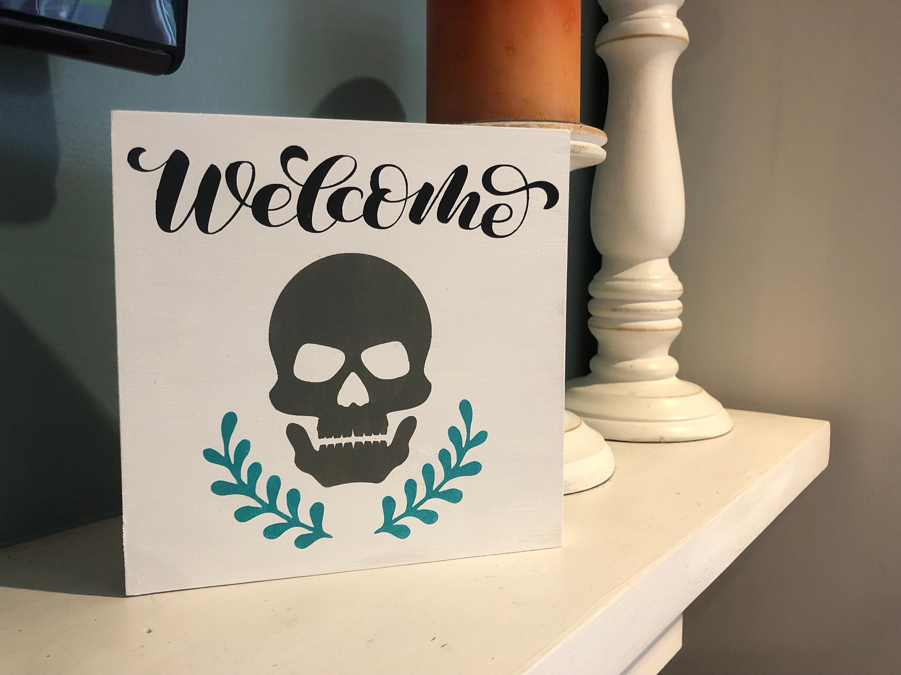 Welcome Sign With Skull Wood Sign Painted Sign Punk Rock - Etsy
