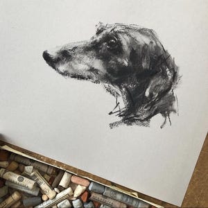 Sighthound Drawing, Lurcher Fine Art Art Dog Sketch Lurcher Gift ...