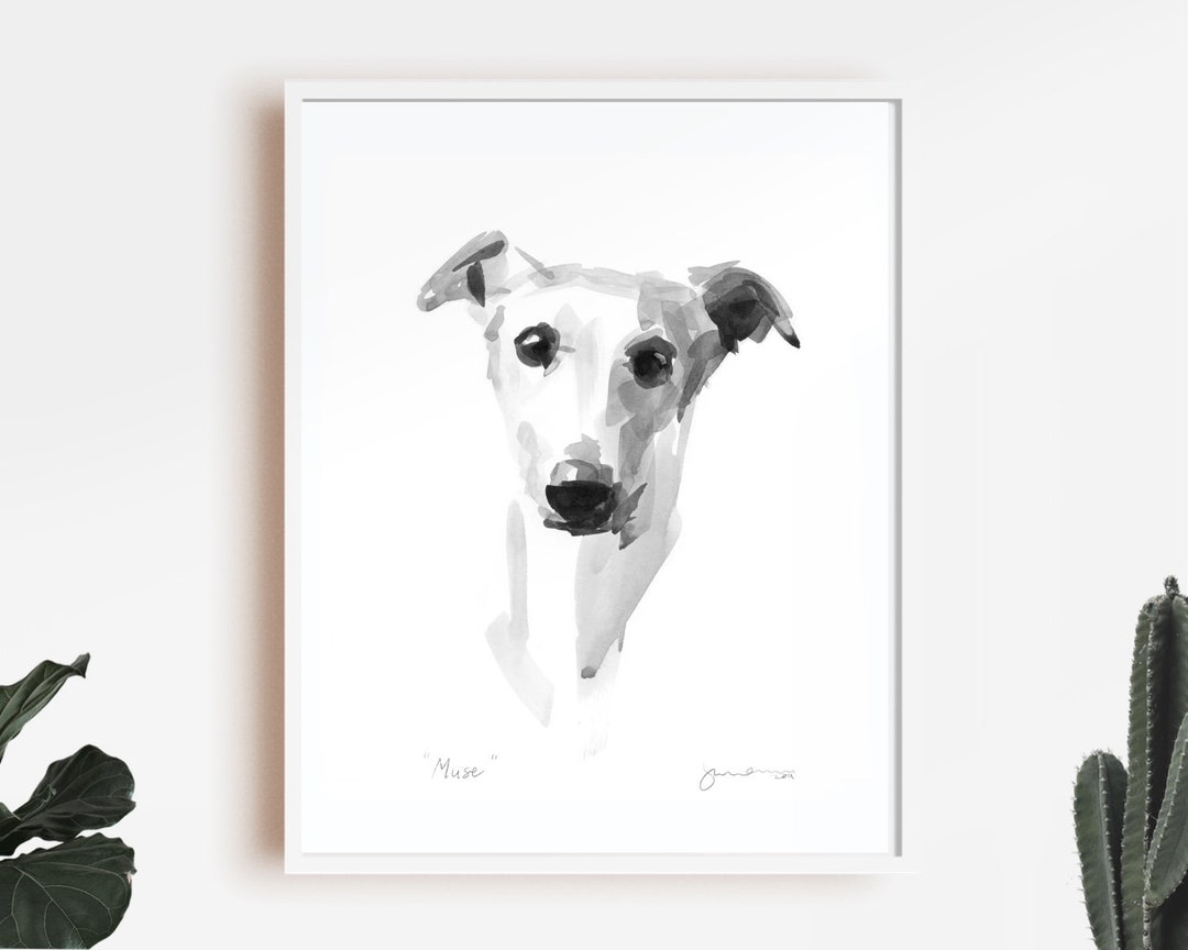 Dog Drawing Print, Whippet Ink Art Print - Fine Art Dog Print - Whippet ...