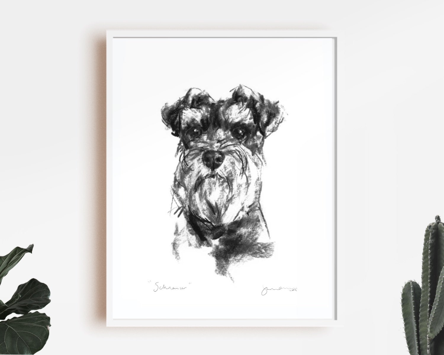 Dog drawing print Schnauzer portrait fine art dog print | Etsy