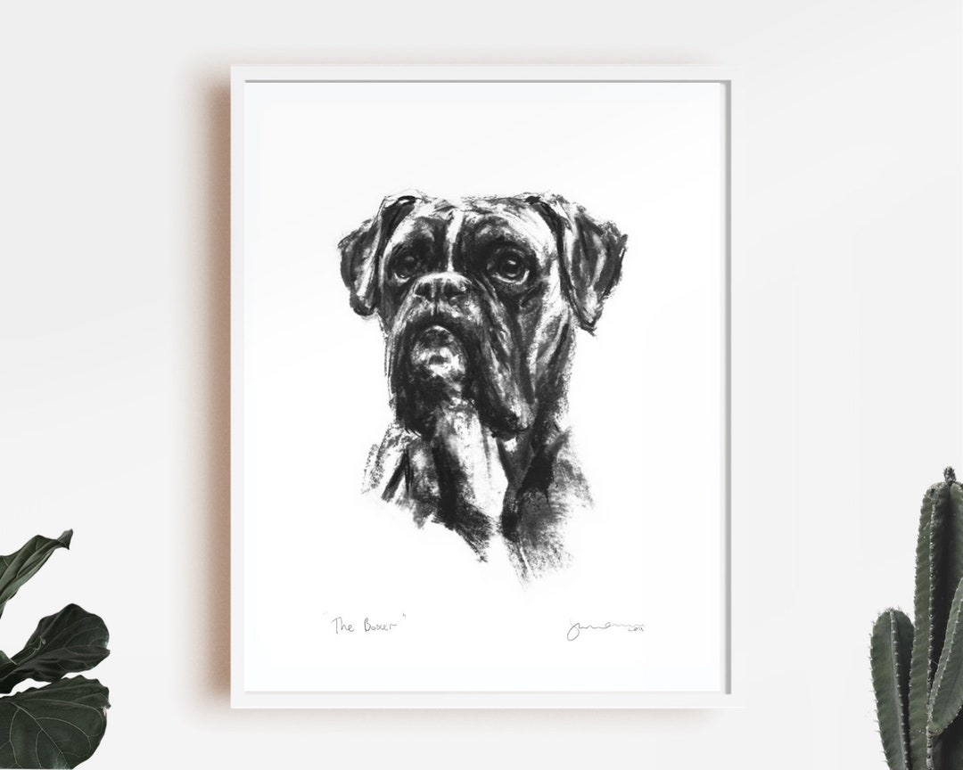 Dog Drawing Print Boxer Dog Drawing Fine Art Dog Print - Etsy