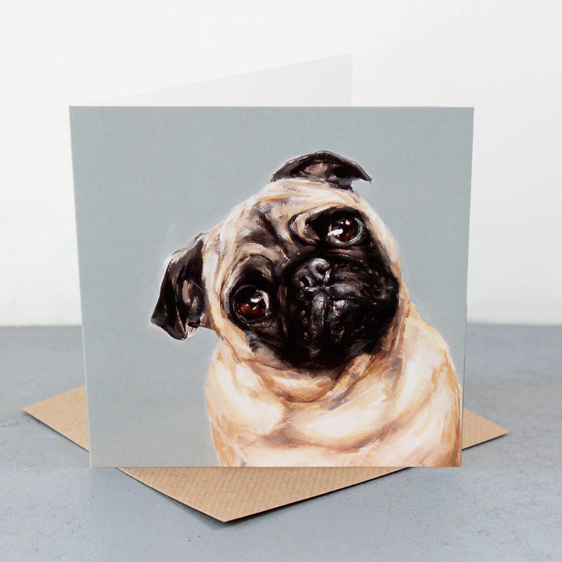 Tan Pug Fine Art Card, Dog Gift Card, Pug Dog Lover, Pug Gift Card, Pug ...