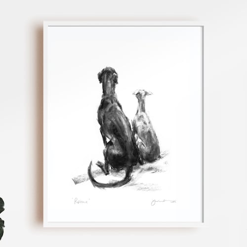 Dog Drawing Print Patience Two Lurchers Fine Art Dog - Etsy