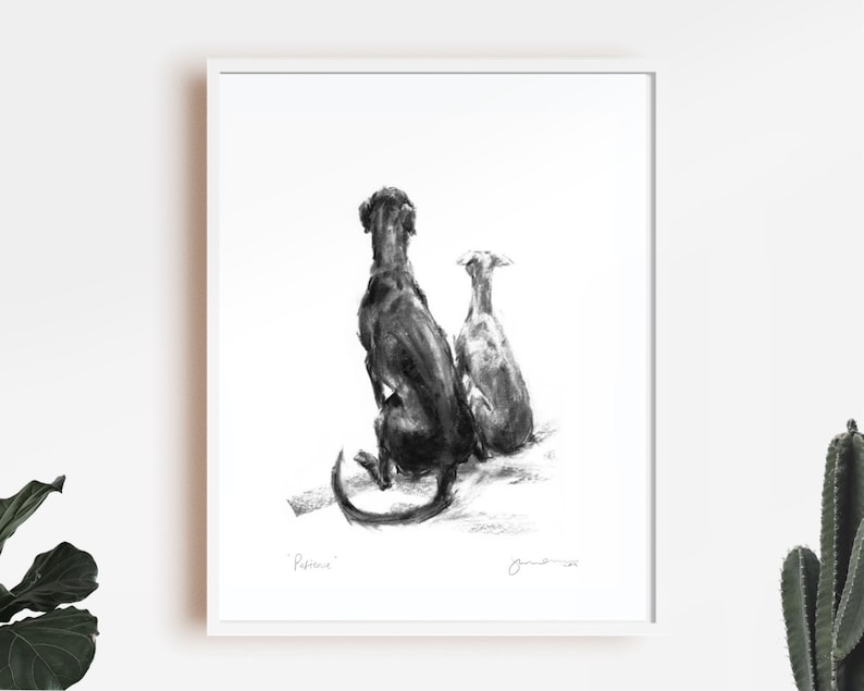 Dog Drawing Print Patience Two Lurchers Fine Art Dog - Etsy UK