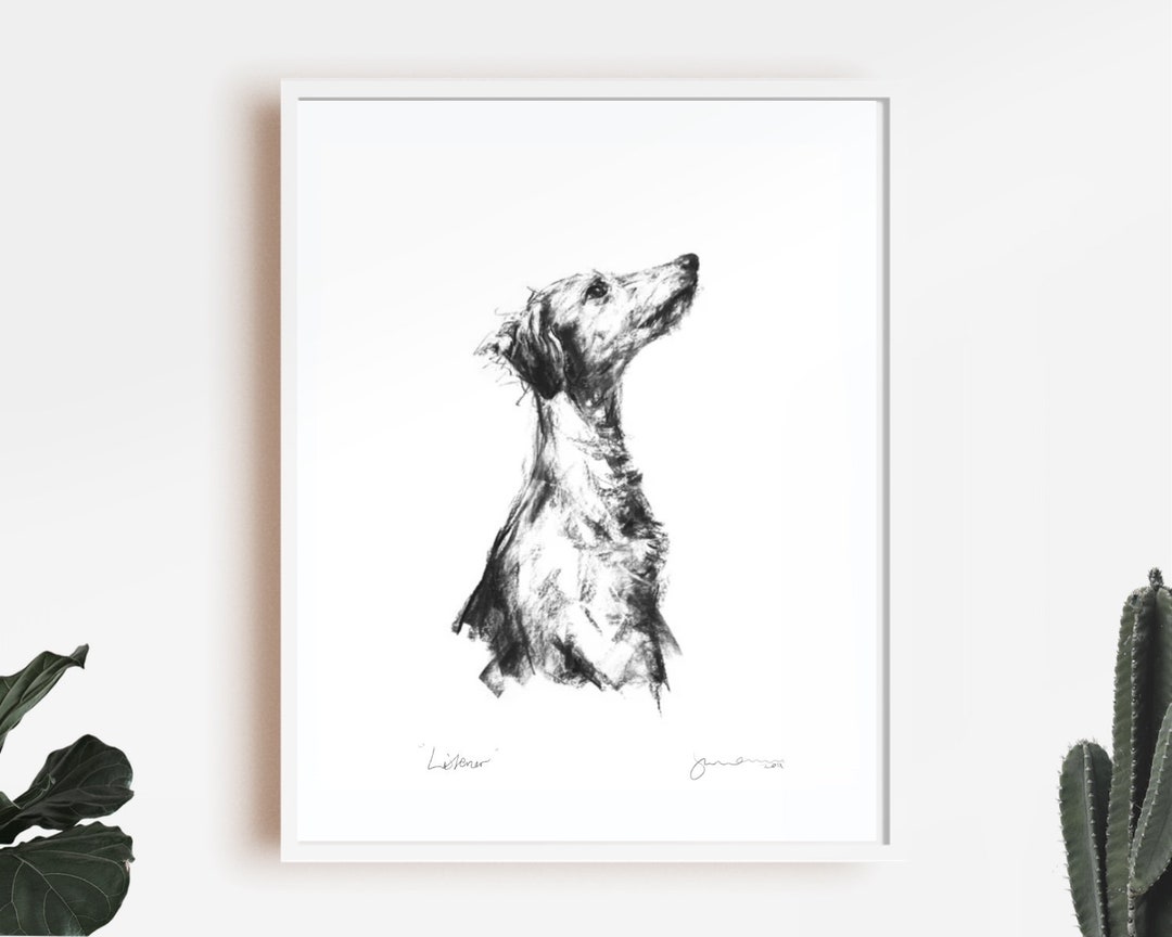 Dog Drawing Print, Lurcher "listener" - Fine Art Dog Print - Lurcher ...