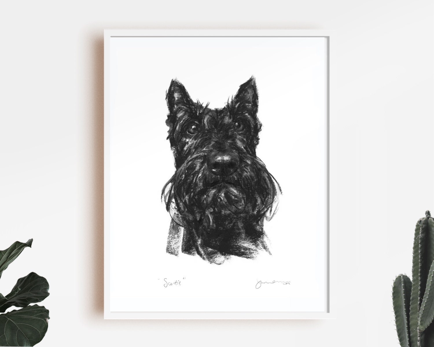 Dog drawing print Scottie dog Drawing fine art dog print | Etsy