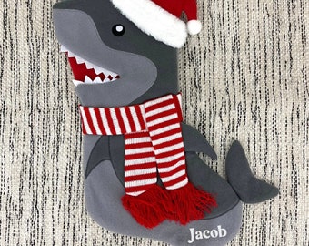 Shark Stocking, Boy Christmas Stocking, Blue Christmas Stocking, Baby's ...