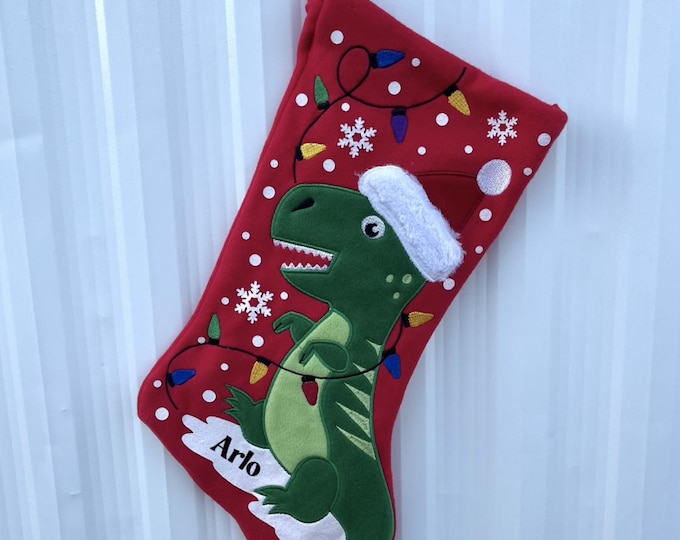 Embroidered Plush Dinosaur Christmas Stockings, Personalized Christmas ...