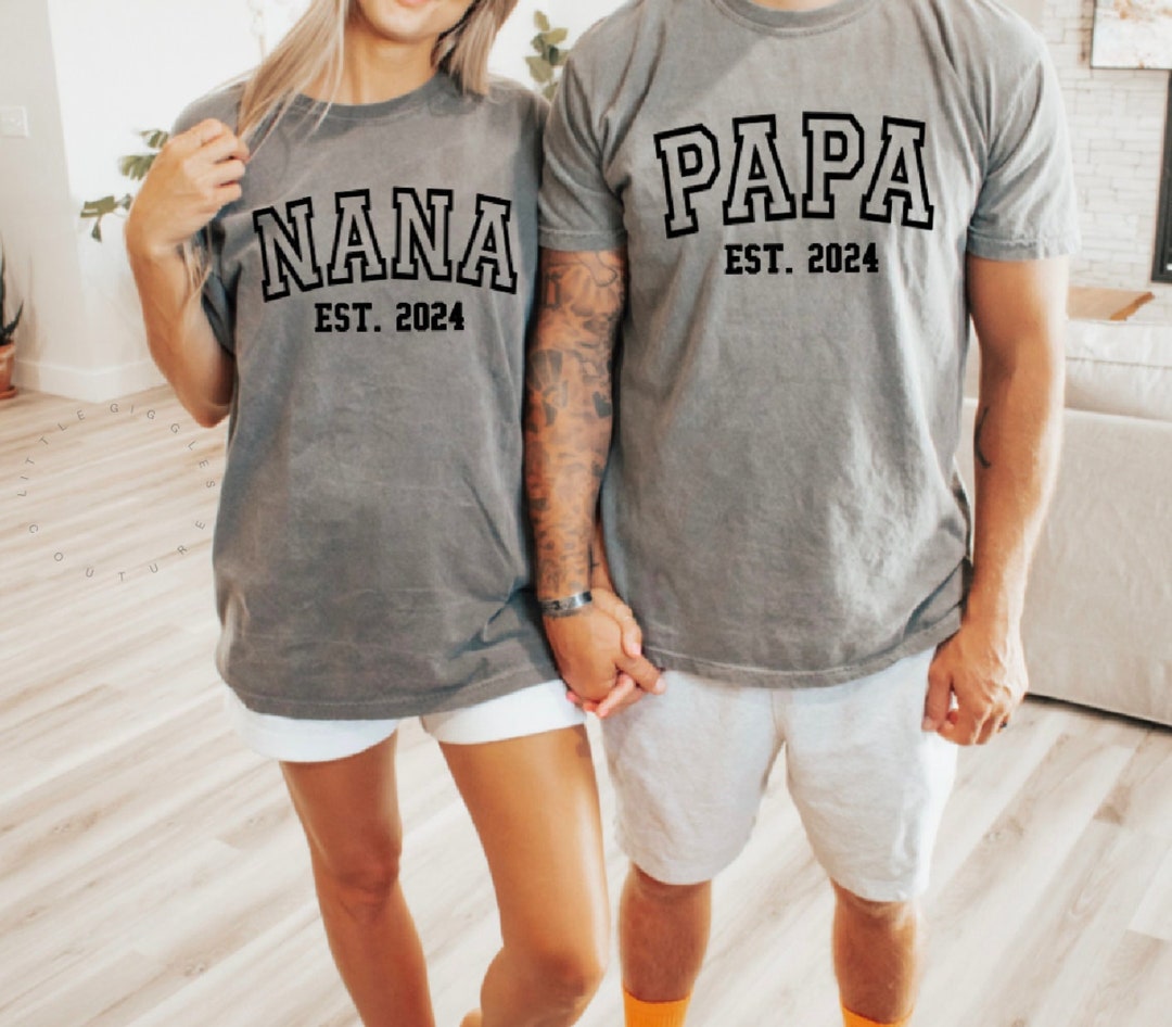 Nana Papa Comfort Colors Shirt Est 2024, Grandparents T Shirts ...