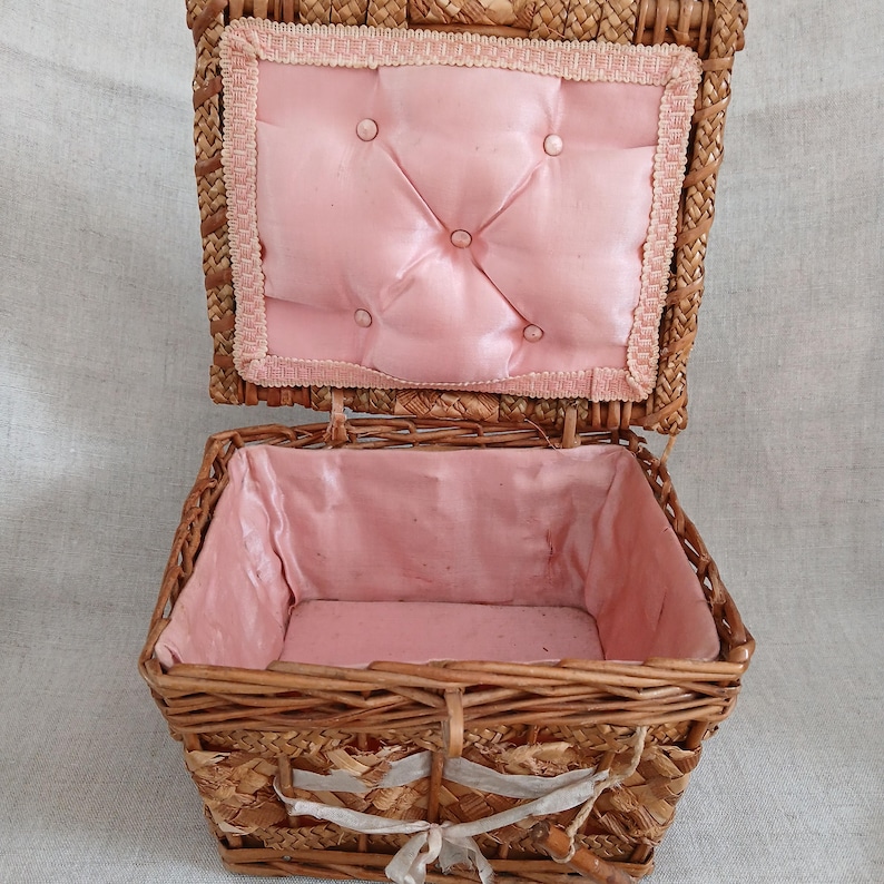 Pink Silk Lined Victorian Sewing Basket With Sewing Notions - Etsy