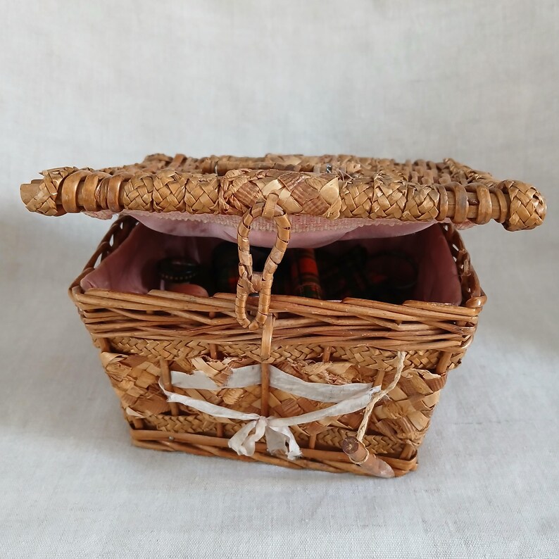 Pink Silk Lined Victorian Sewing Basket With Sewing Notions - Etsy