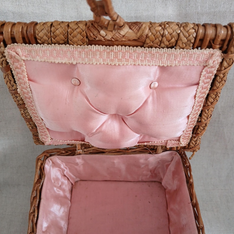 Pink Silk Lined Victorian Sewing Basket With Sewing Notions - Etsy