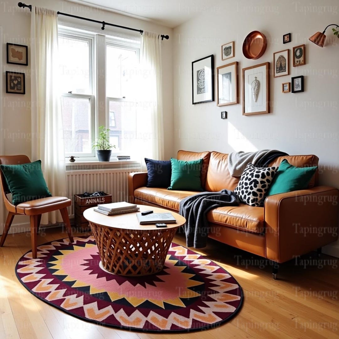 Eclectic Living Room Bohemian Floor Decor Pink & Burgundy Sunburst ...