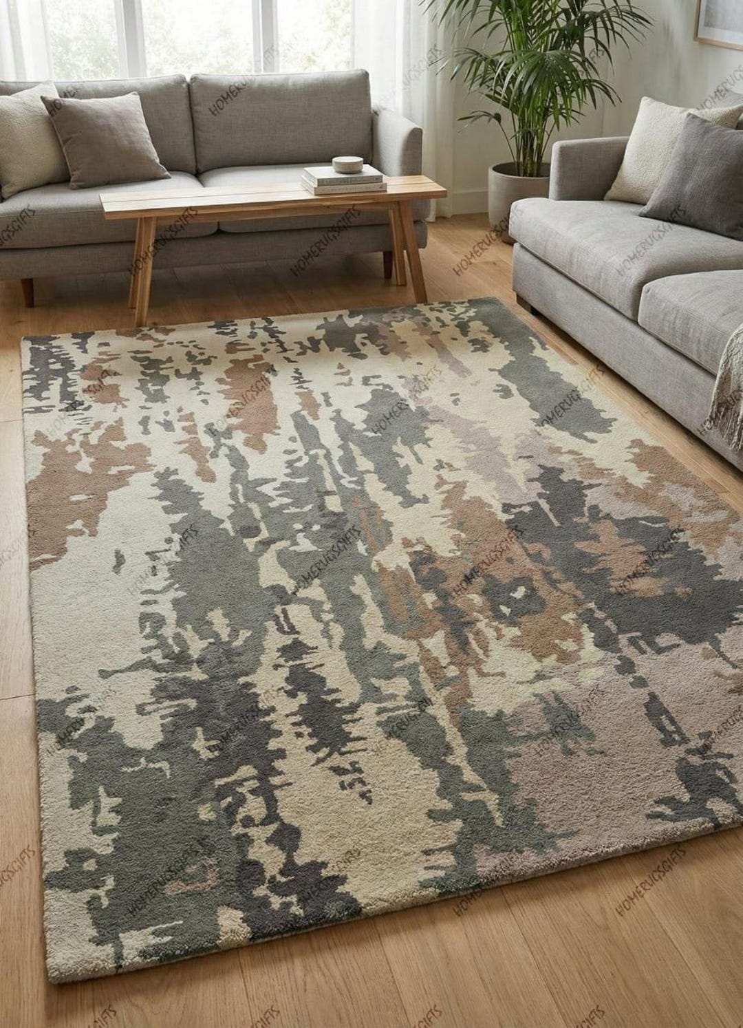 Hand-tufted Abstract Rug: Neutral Beige, Gray, Living Room Carpet - Etsy