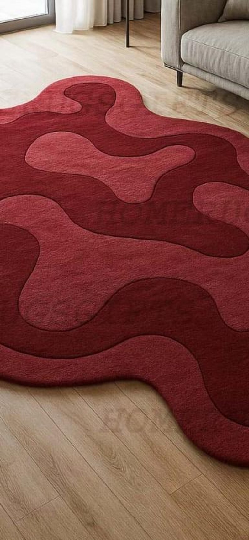 Handmade Abstract Wool Rug, Modern Red Irregular Carpet - Etsy