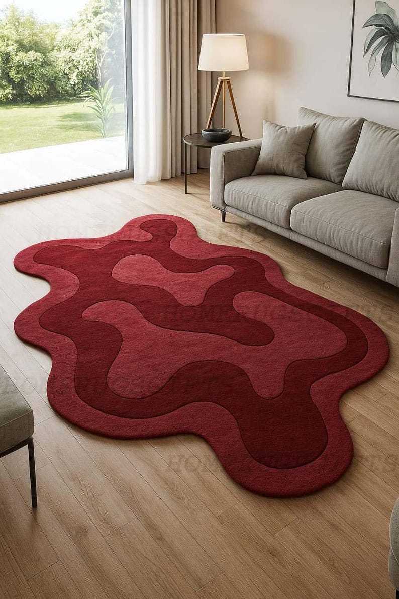 Handmade Abstract Wool Rug, Modern Red Irregular Carpet - Etsy