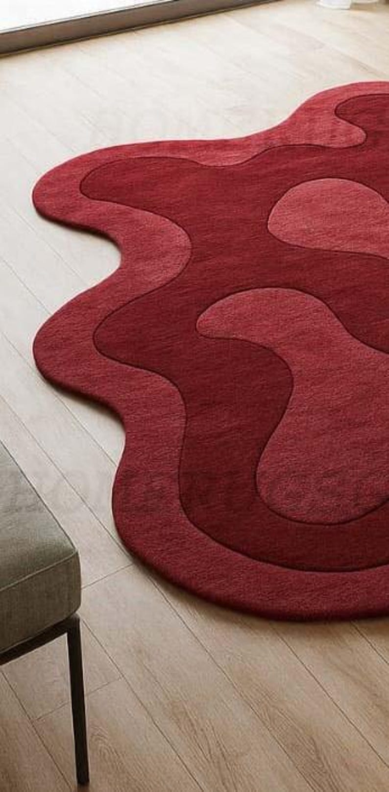 Handmade Abstract Wool Rug, Modern Red Irregular Carpet - Etsy