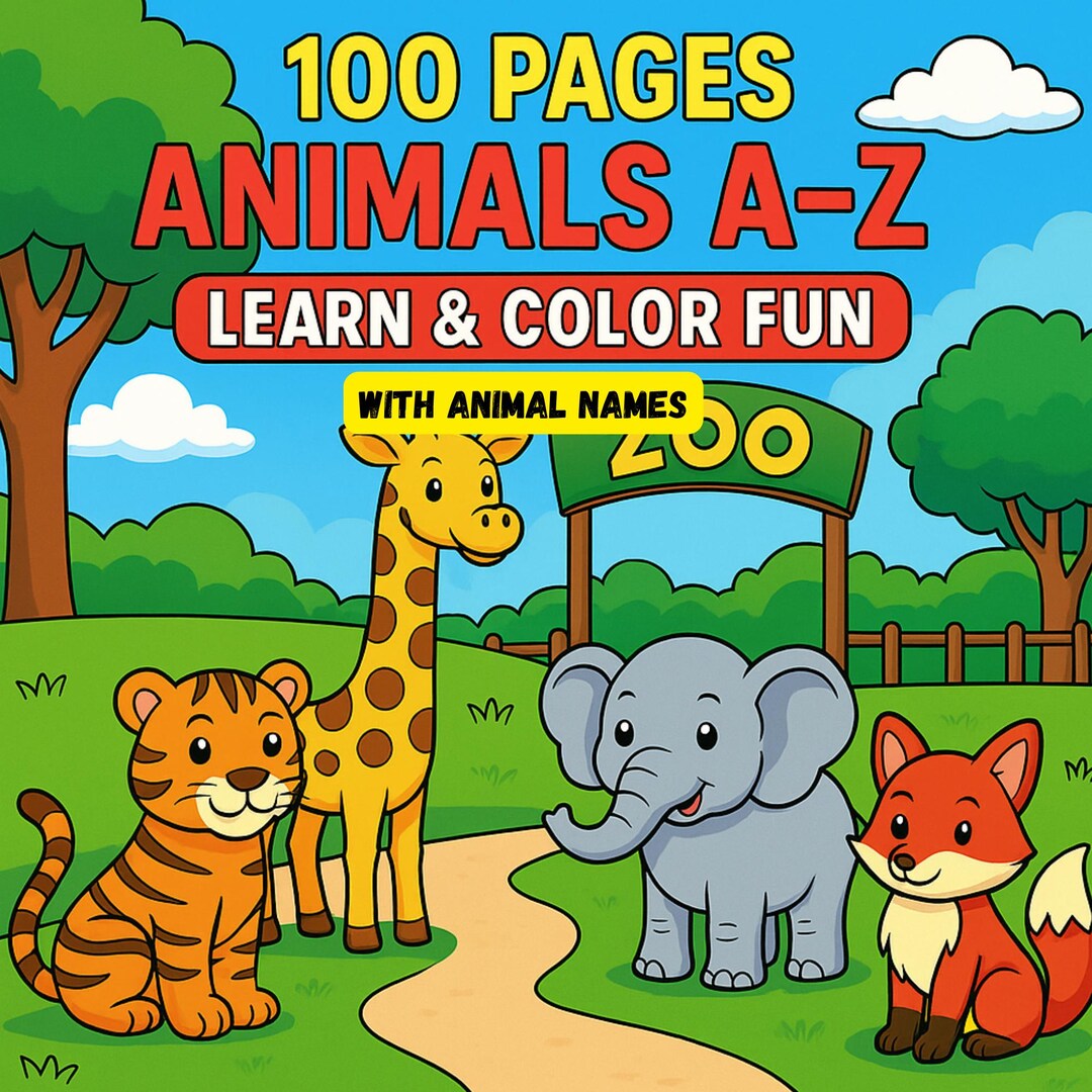 Animal A to Z Coloring Book: Learn Animal Names, 100 Pages - Etsy