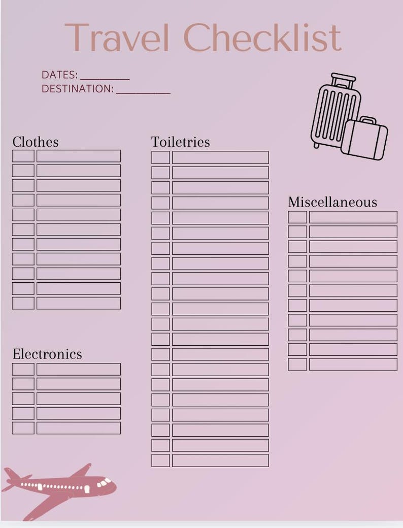 Editable Canva Travel Checklist | Instant Digital Download - Etsy