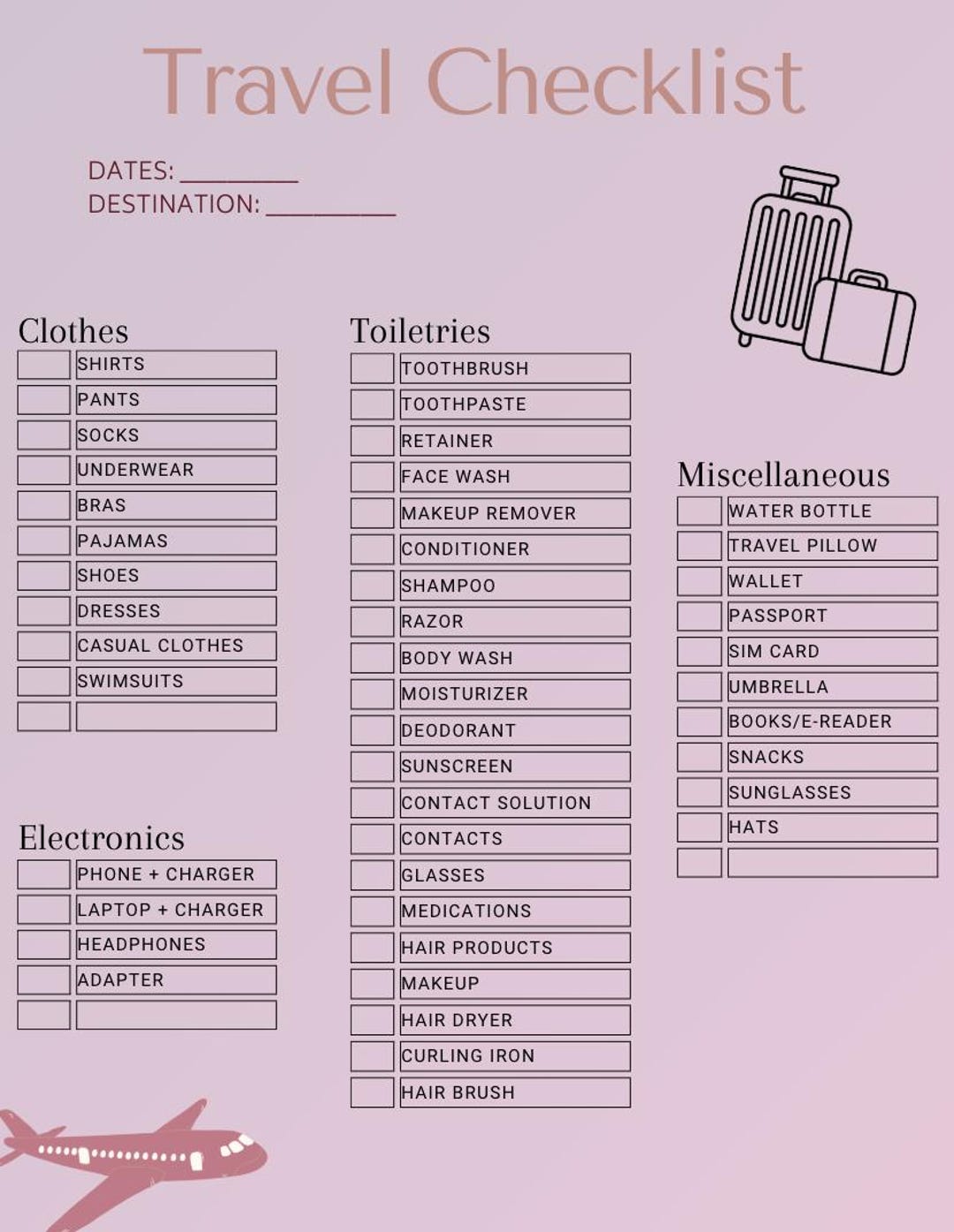 Editable Canva Travel Checklist | Instant Digital Download - Etsy