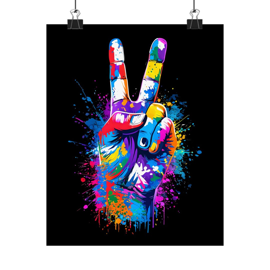 Colorful Peace Hand Art Print - Matte Vertical Poster, Wall Decor for ...