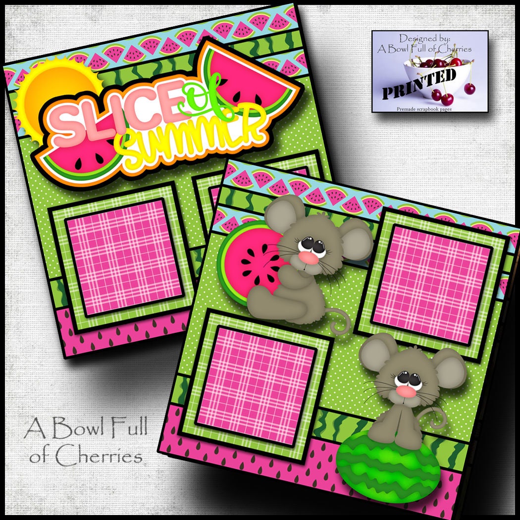 Slice of Summer WATERMELON Printed 2 Premade Scrapbook Pages Ez Pages ...