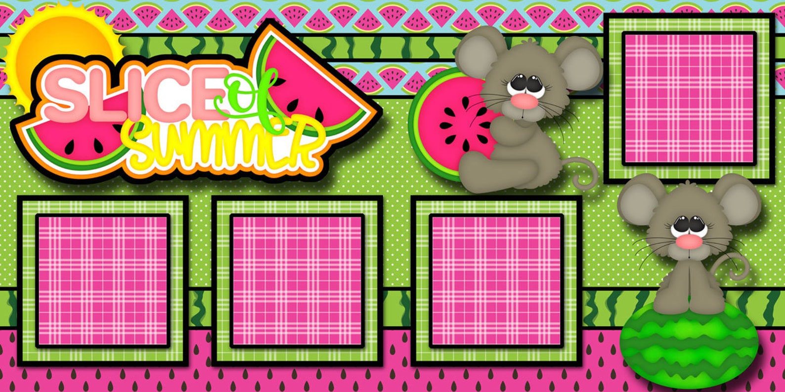 Slice of Summer WATERMELON Printed 2 Premade Scrapbook Pages Ez Pages ...