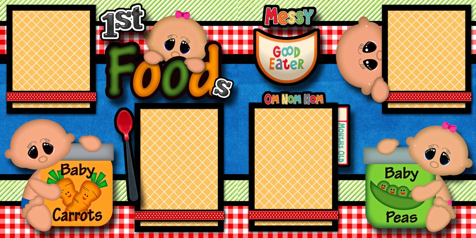 BABIES 1ST FOODS Printed 2 Premade Scrapbook Pages Ez Pages Layout ...
