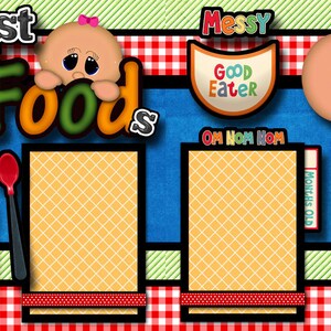 BABIES 1ST FOODS Printed 2 Premade Scrapbook Pages Ez Pages Layout ...