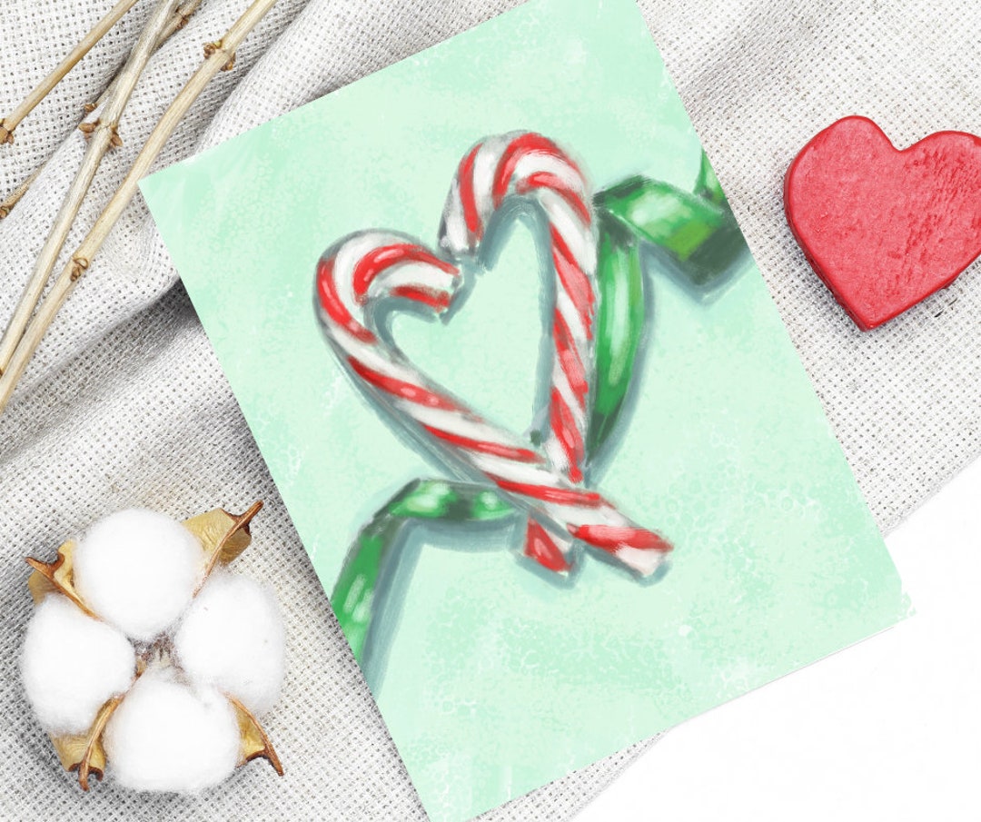 Candy Cane Heart Christmas Card - Etsy