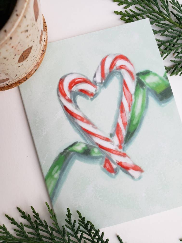 Candy Cane Heart Christmas Card - Etsy