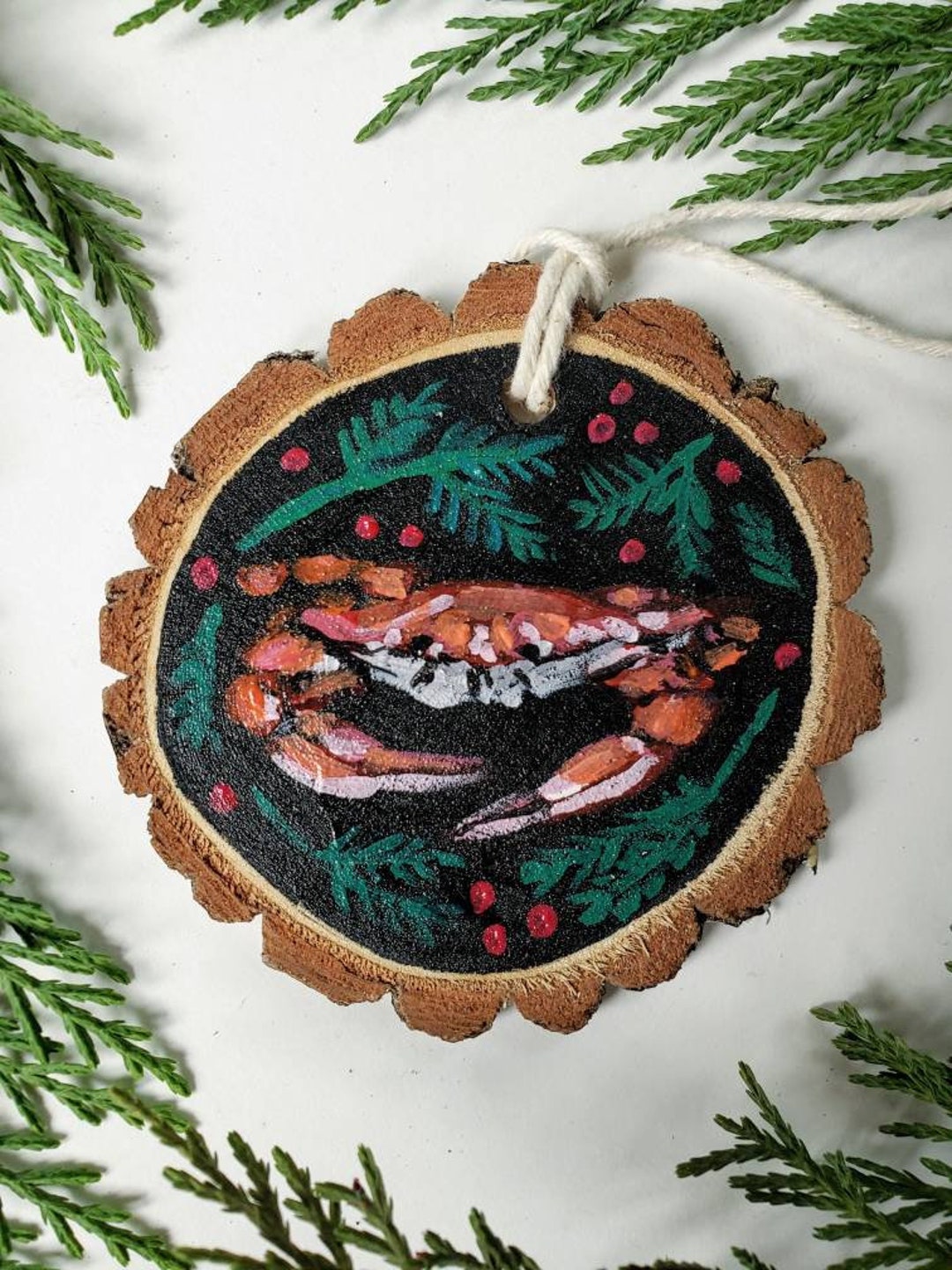 Crab Wood Slice Christmas Ornament - Etsy