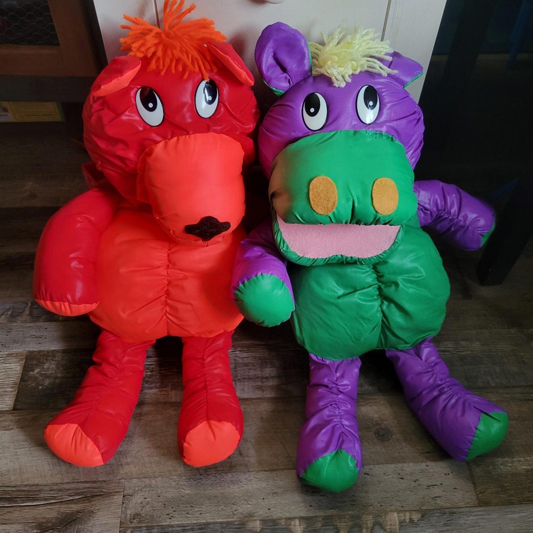 Vintage 90s Puppet Lot – Bear & Hippo Pair, 21" Oversized Hand Puppets ...