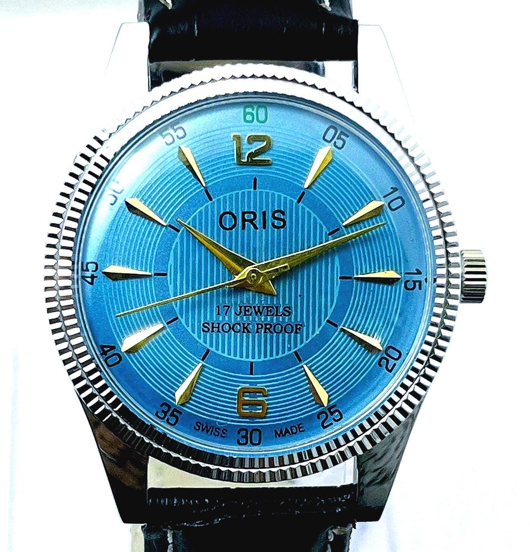 Vintage Oris Sky Blue Dial Mechanical Watch: Swiss Made 17 Jewels ...
