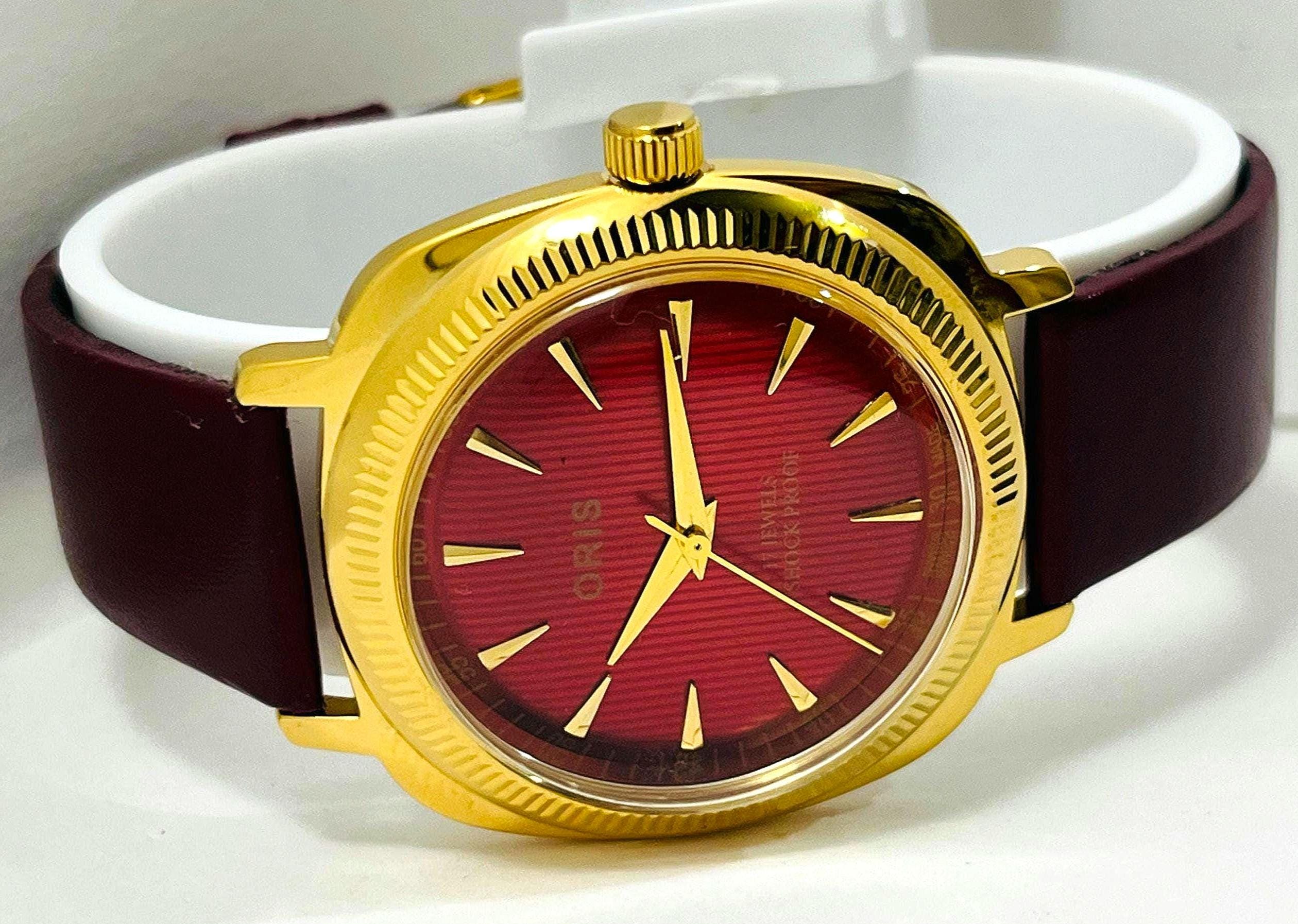 Vintage Oris Hand-winding Watch: Red Dial, Tonneau Case, Swiss Made ...