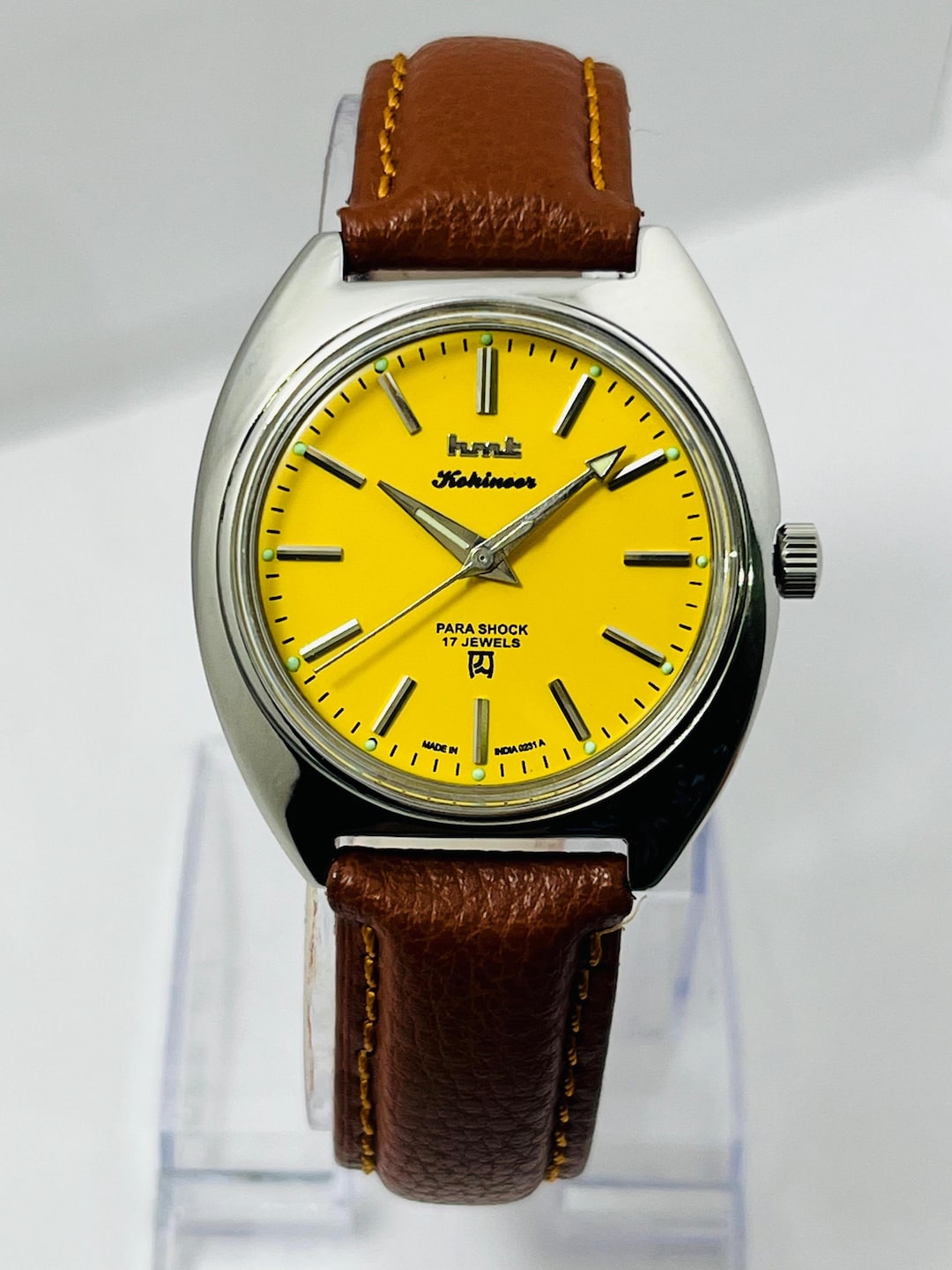 Vintage HMT Kohinoor Mechanical Watch: Yellow Dial, 17 Jewels, Made in ...