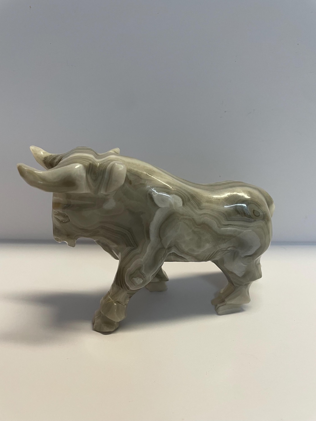 Vintage Marble Bull Sculpture Hand-carved Natural Stone Retro ...