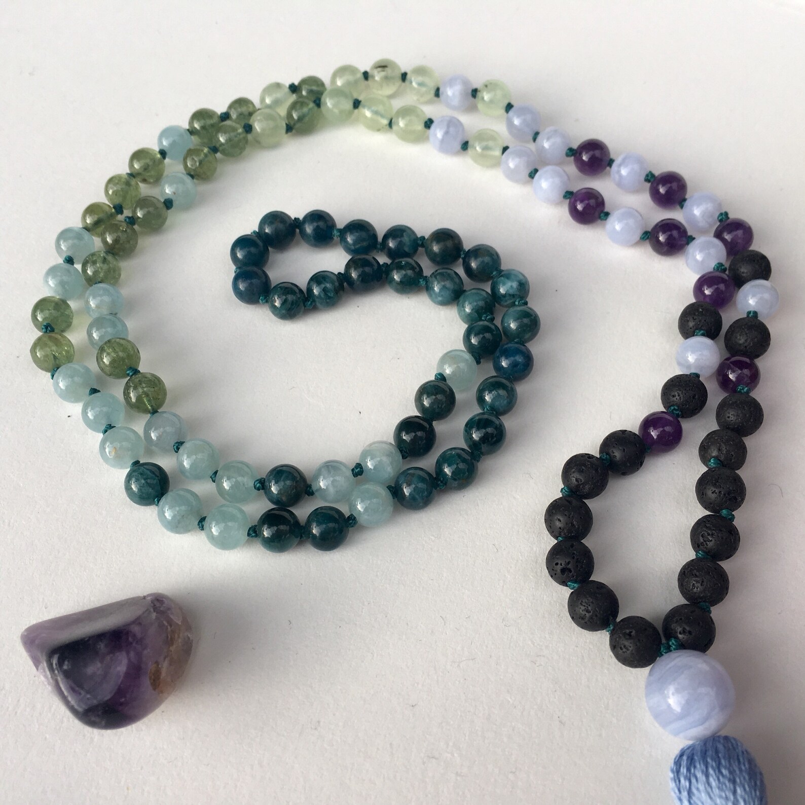 Azorean Paradise 108 Mala Apatite Blue Lace Agate and Lava - Etsy