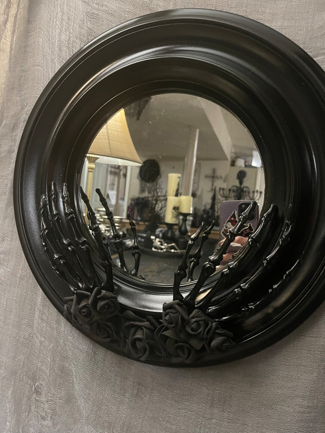 Small Black Round Mirror Skull Hands - Etsy