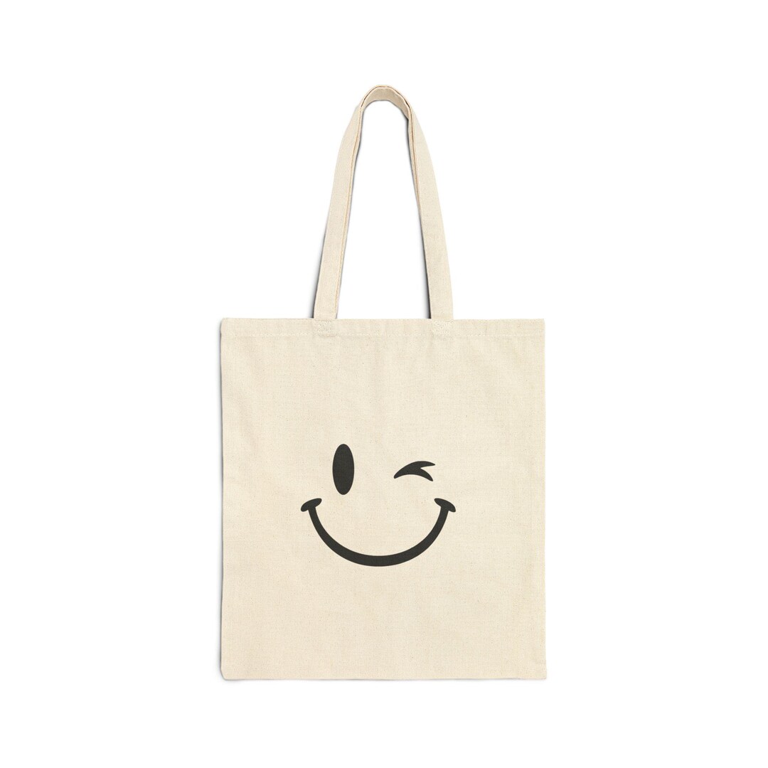 Smiley Face Cotton Canvas Tote Bag - Etsy