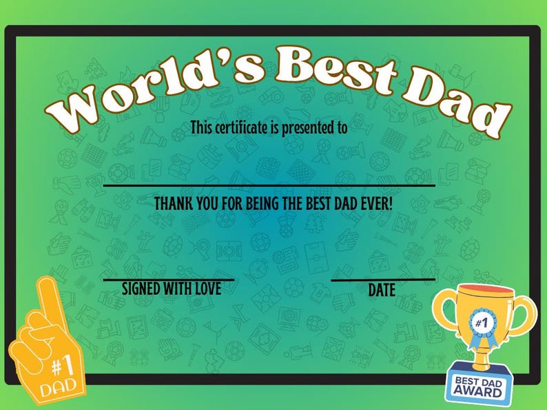 FATHER'S DAY -- Downloadable PDF -- Certificate -- Best Dad Gift - Etsy