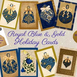 Blue and Gold Holiday Cards, Printable Greeting Cards, William Morris ...