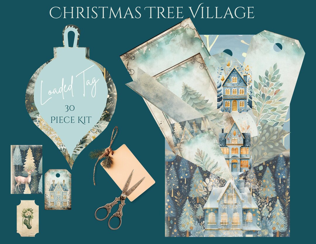 Christmas Tree Village Loaded Tag Kit, Loaded Tag Kit for Junk Journals ...