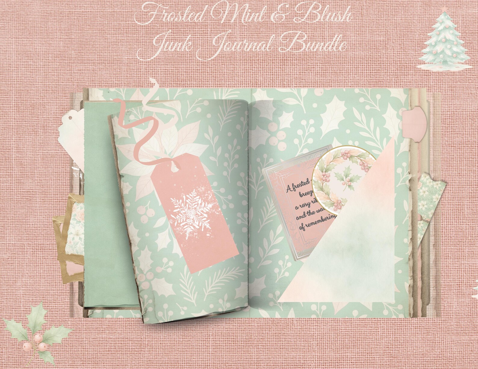 Frosted Mint & Blush Junk Journal Bundle – Mint Green and Blush Pink ...