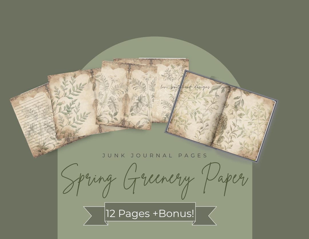 Vintage Botanical Junk Journal Pages: Greenery Theme (printable Paper ...