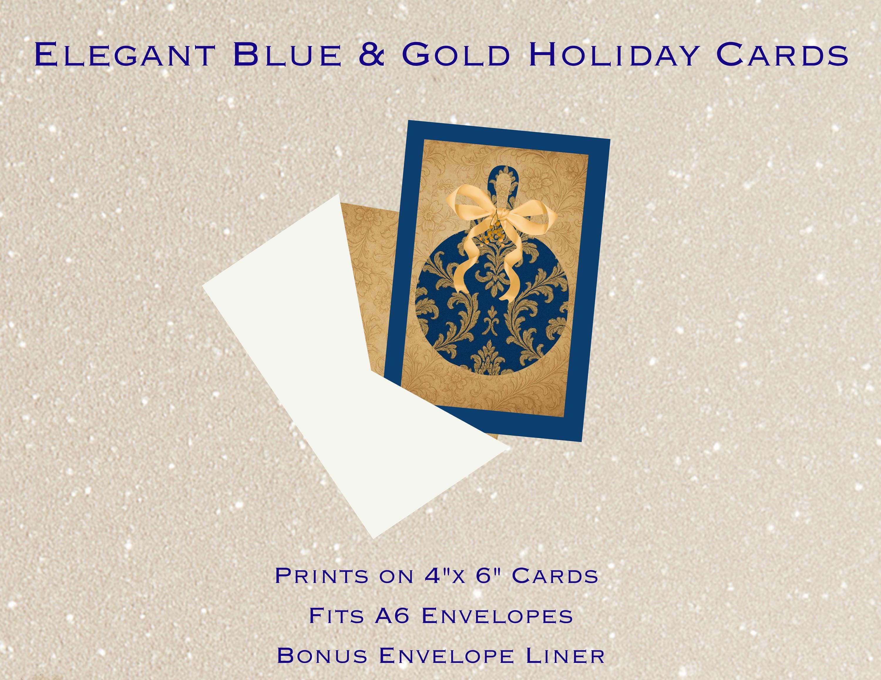 Blue and Gold Holiday Cards, Printable Greeting Cards, William Morris ...