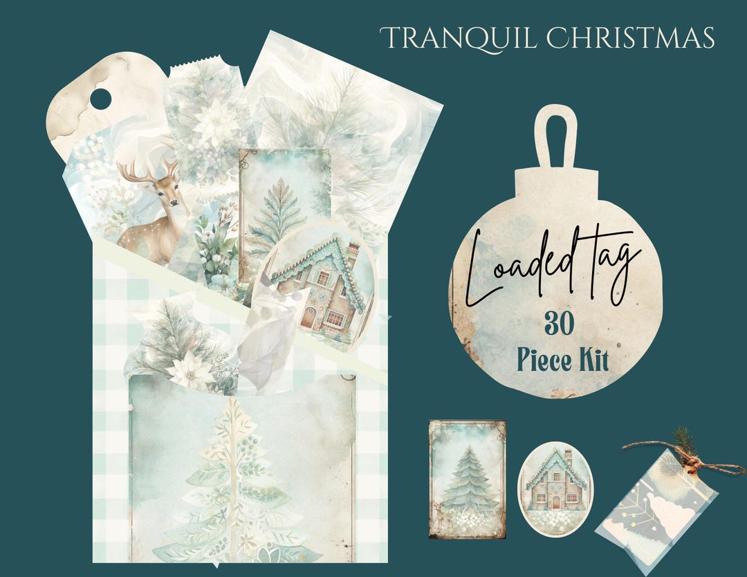 Tranquil Christmas Loaded Tag Kit: Vintage Ephemera, Junk Journal ...