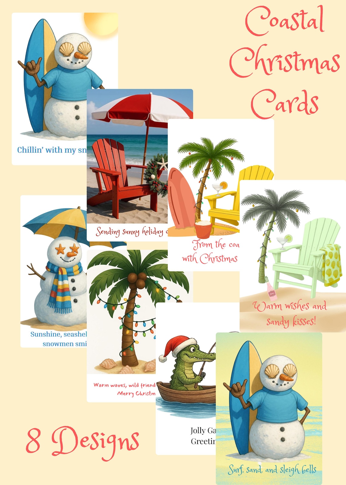 Coastal Christmas Cards, Fun and Unique Beachy Cards, Printable Beach ...